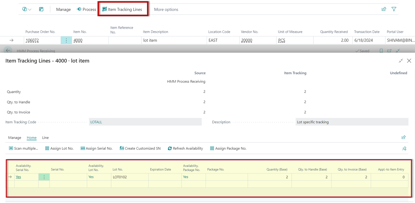 HMM Process Receiving
